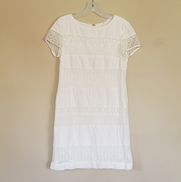 Donna Morgan | Dresses | Donna Morgan Striped Linen Lace Shift Dress 4 ...